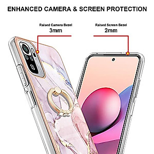 Dinglijia for Redmi Note 10 4G Case, Note 10S Case, Soft TPU + IMD Marble Pattern Shiny Ring Kickstand Case for Girls and Women, Camera and Screen Protection Case for Redmi Note 10 4G BKZH Rose Gold