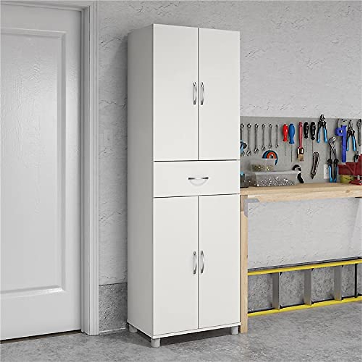 Pemberly Row Transitional Storage Cabinet with Drawer in White