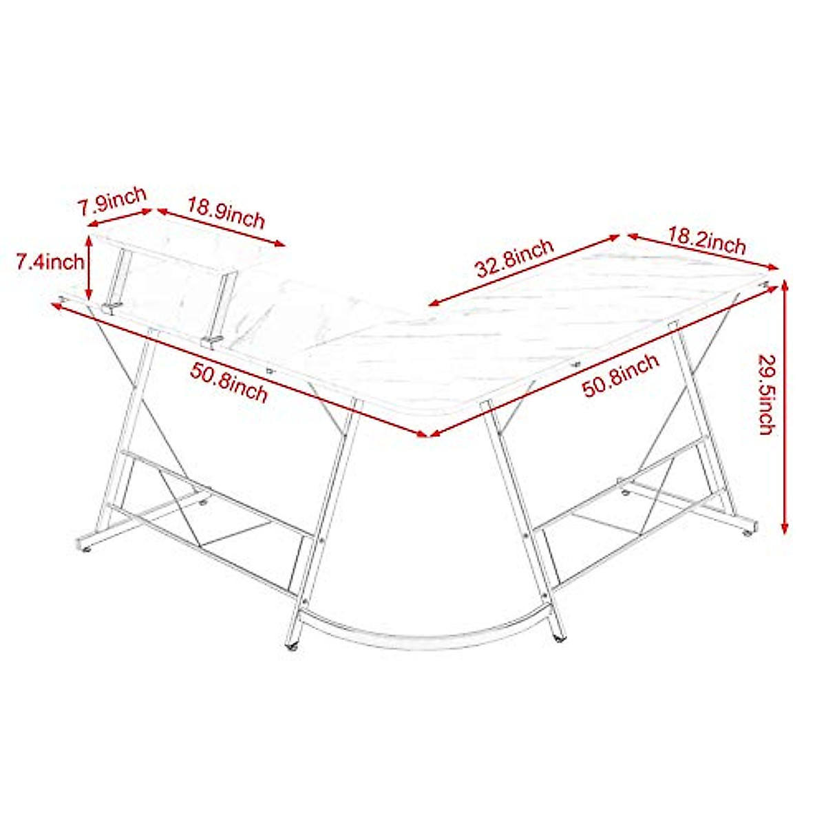 Mr IRONSTONE L-Shaped Desk 50.8" & Computer Desk 31"