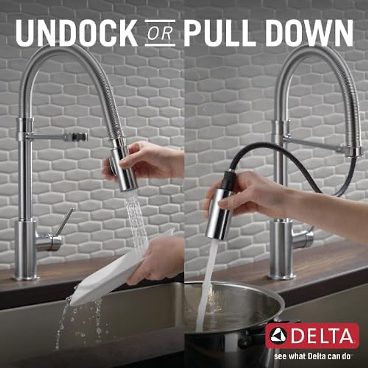 Delta Faucet Trinsic Pro Commercial Style Kitchen Faucet, Kitchen Faucets with Pull Down Sprayer, Kitchen Sink Faucet, Faucet for Kitchen Sink with Magnetic Docking, Arctic Stainless 9659-AR-DST