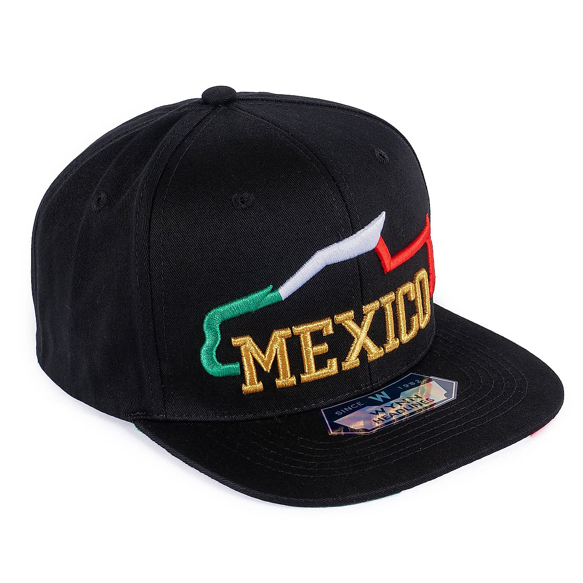 Mexican Hat Mexico State Federal Logo Embroidered Snapback Flat Bill Baseball Cap (Mexico) Black