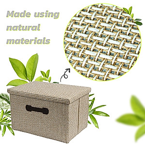 HUATK 2 Pack Decorative Storage Boxes with Lids Storage Woven Baskets for Shelves, Closet Organization Bins for Office, Bedroom, Closet, Toys (Khaki)