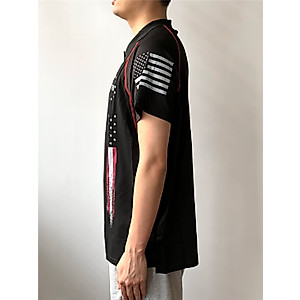 HARGLESMAN Men's Quick Dry Performance Short Sleeve Tactical Patriotic Polo T Shirt Tops Summer 1776 Printed Sports Casual Tees for Golf Tennis Paintball Activewear Black L