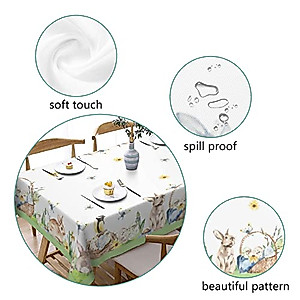 HGXJCLY Easter Tablecloth Rectangle 60x84 Spring Easter Table Decor, Spring Flower Table Cloth Cute Bunny Floral Printed Table Cover for Home Dinner Party