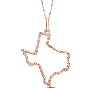 Jewel Zone US 1/10 Cttw Natural Diamond Accent State of Texas Outline Pendant Necklace in 14K Rose Gold Over Sterling Silver (0.10 Cttw)