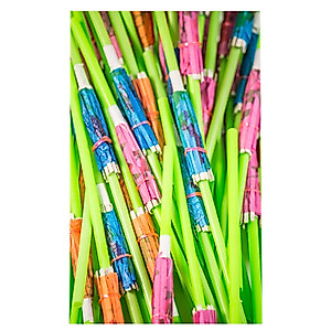 Perfect Stix 8" Neon Green Umbrella Luau and Tropical Drinking Straws 144ct, Multicolor