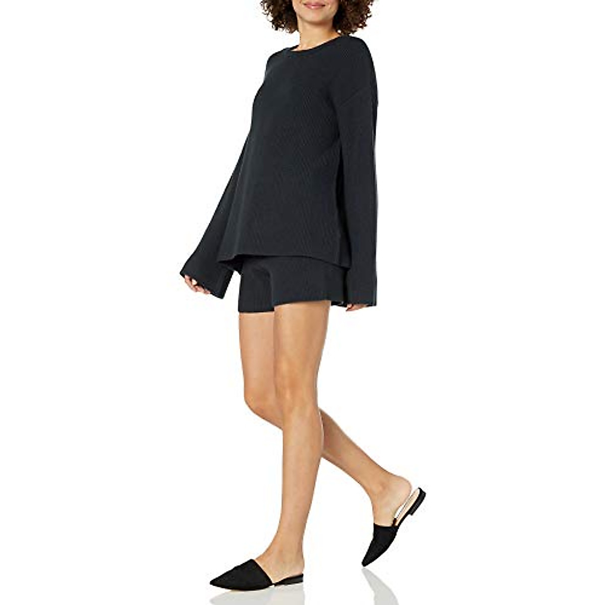 The Drop Women's Alice Crewneck Back Slit Ribbed Pullover Sweater, Black, M