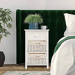 Giantex Nightstand with Drawers Wooden, W/ 2 Storage Baskets and Open Shelf for Bedroom, Bedside Sofa End Table (2, White)