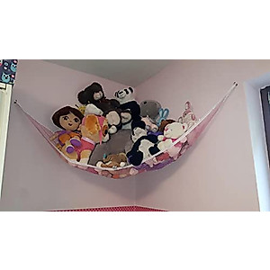 Powkoo Toy Hammock Stuffed Animals Storage Hammock Stuffie Squishmallows Party Hammock Toy Organizers Collection | Size:72" x 48" x 48" (Pink)