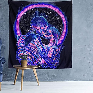 BIECWIAY Skull Kiss Lover Blacklight Tapestry for Bedroom Tapestry UV Reactive Fantasy Skeleton Trippy Tapestry Black Light Tapestry Aesthetic Wall Hanging for Room Home Decor