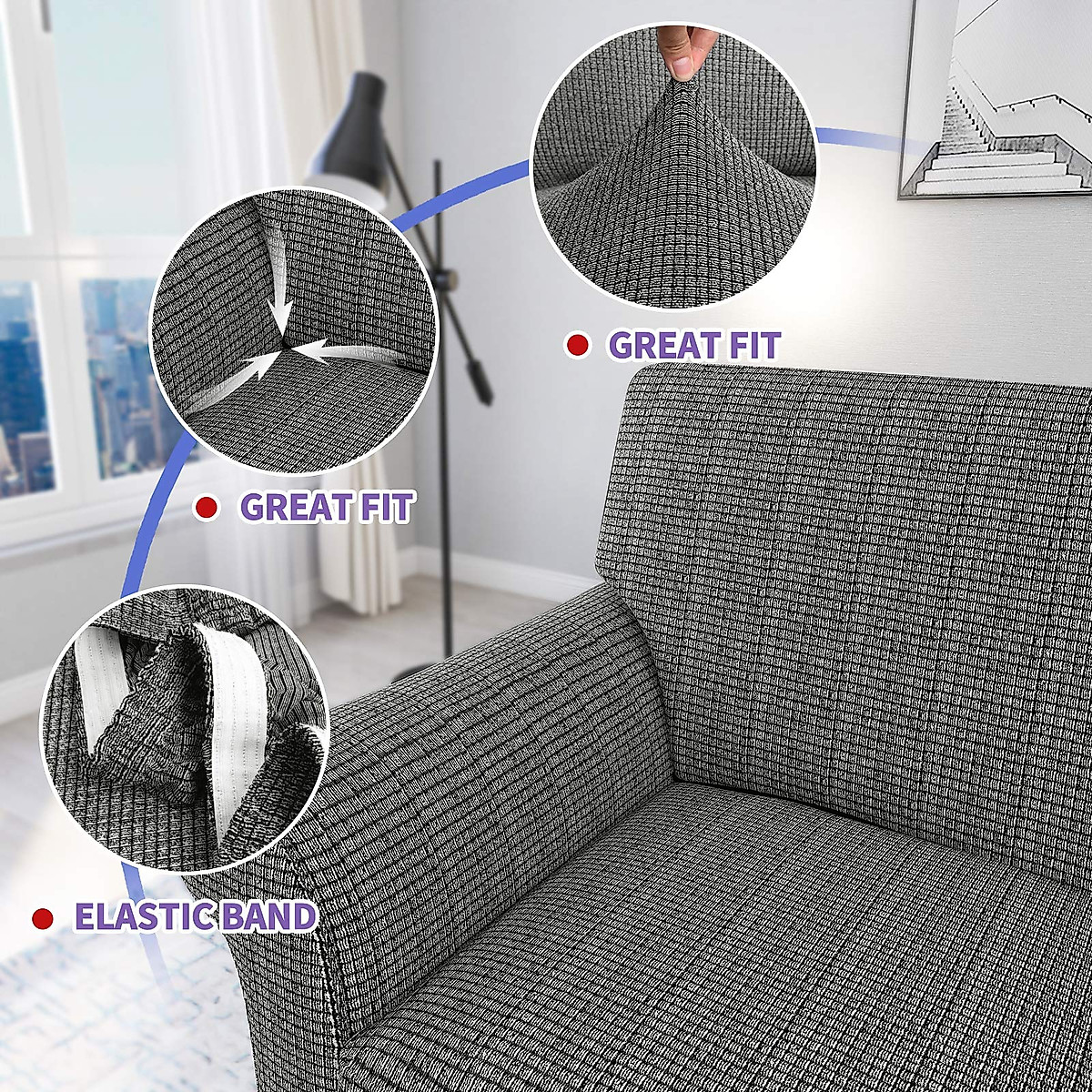 ZNSAYOTX 2 Piece Chair Covers for Living Room with Arms Anti Slip Stretch Arm Chair Slipcovers Sofa Armchair Slipcover Machine Washable Furniture Protector (Black and White, Chair)