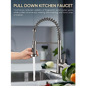 Cobbe Kitchen Faucets, Brushed Nickel Commercial Kitchen Faucet with Pull Down Sprayer, Stainless Steel Kitchen Sink Faucets for 1 or 3 Hole, Single Handle Faucet for Sink Farmhouse Rv