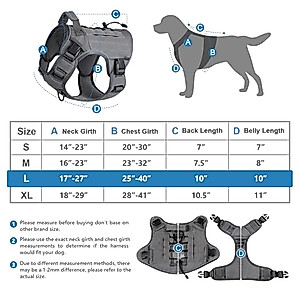WINGOIN Gray Large Tactical Dog Harness No Pull Adjustable Reflective K9 Military Gray Dog Vest Harnesses with Easy Control Handle for German Shepherd Service Dog (L)