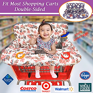 Shopping Cart Cover for Baby Grocery Cart Cover for Baby boy and Baby Girl, High Chair Cover for Baby and Toddler, Baby Registry Gift - Waterproof - Extra Large - Cotton - Double Sided (Pink)