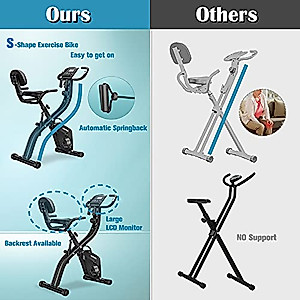 Folding Exercise Bikes DISPANK 3-in-1 X-Bike Indoor Portable Exercise Bikes, Sturdy Foldable Stationary Bike with Automatic Springback Arm Resistance Band and Backrest, 10-Level Resistance for Men, Women and Seniors