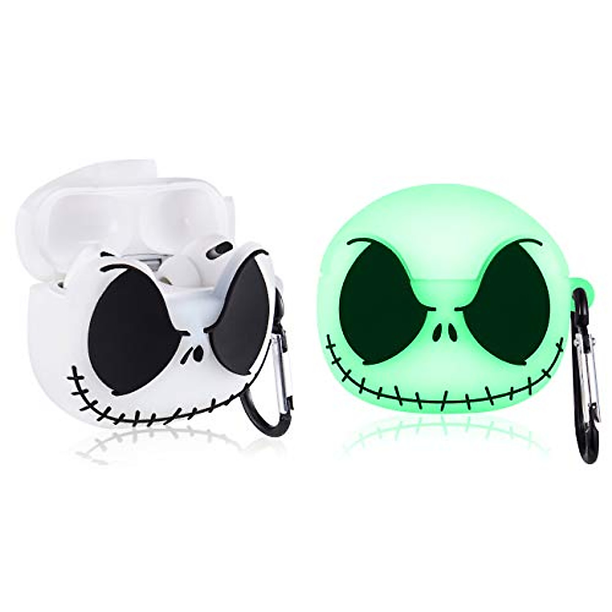 Jowhep Case for AirPod Pro 2019/Pro 2 Gen 2022 Cartoon Cute Silicone Cover with Keychain Fashion Funny Soft Skin for Air Pods Pro Girls Boys Kids Shell Cases for AirPods Pro Luminous Skull