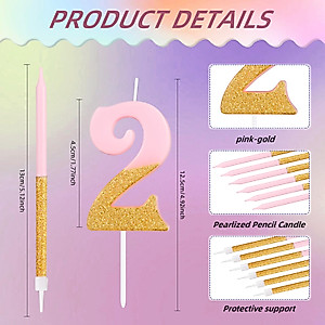 iNINGER Pink Gold Birthday Candles,Pink Glitter Number 14 Candles with Long Candles,Birthday 14th Candles,Girls 14th Birthday Cake Candles Decorations,Birthday Anniversary Wedding Party