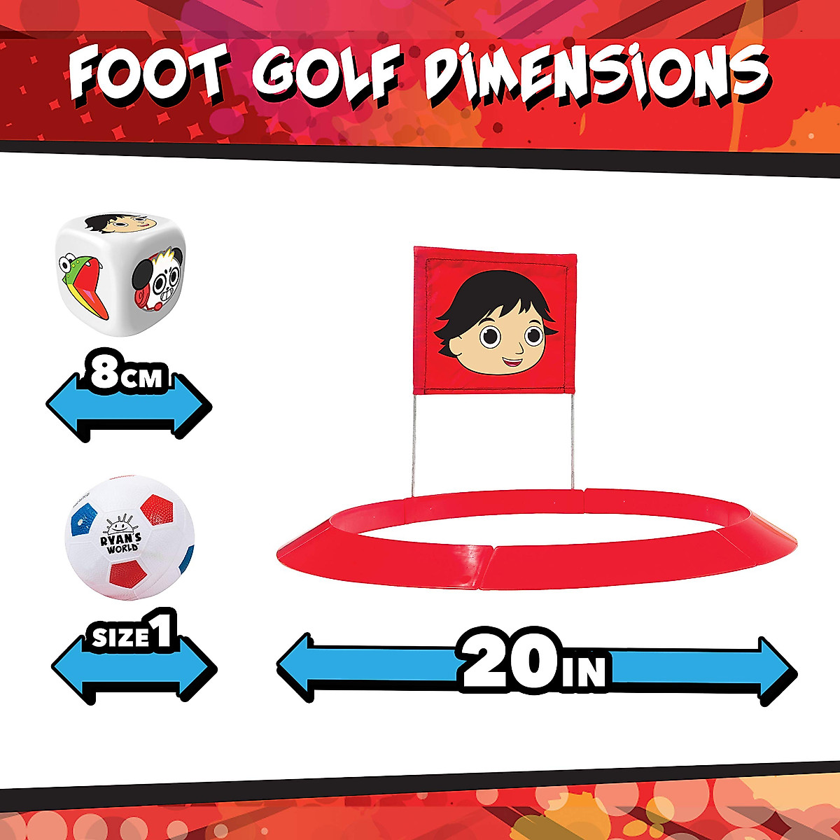 Franklin Sports Ryan's World Kids Soccer Golf Set with 1 Soccer Ball & 3 Targets with Flags - 20" Targets