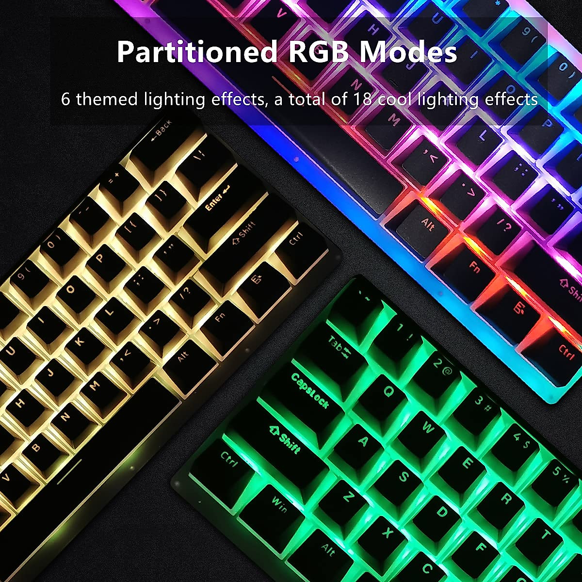 XVX Womier K61 60% Mechanical Keyboard with PBT Pudding keycap, Hot Swappable Keyboard, Partitioned RGB Keyboard, Dark Phoenix for PC PS4 Xbox (Black, 61 Keys, Silver Switch)