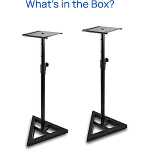Pyle Speaker Stand Pair of Sound - Play 1 and 3 Holder, Telescoping Height Adjustable from 26” - 52” Inch, High Heavy Duty Three-point Triangle Base w/ Floor Spikes and 9” Square Platform, Black
