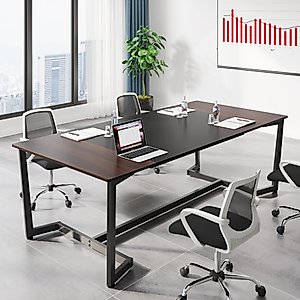 Tribesigns 6FT Conference Table, 70.8L x 31.5W inch Meeting Table for Office Conference Room, Modern Rectangular Seminar Training Table, Metal Frame, Rustic Brown/Black