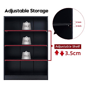 Sunon Wood Bookcase 4-Shelf Freestanding Display Wooden Bookshelf for Home Office School (11.6'' D*33'' W*48'' H,Black)