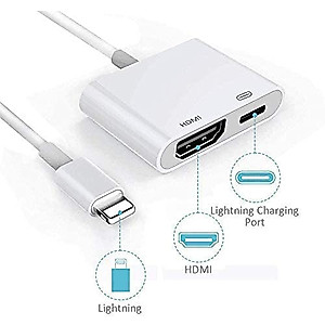 [Apple MFi Certified] Lightning to HDMI Digital AV Adapter,1080P Video & Audio Sync Screen Converter AV Adapter with Charging Port for iPhone HDMI Converter to HD TV/Projector/Monitor Support All iOS