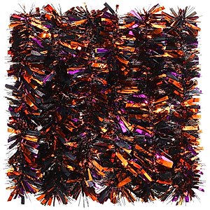 WILLBOND Halloween Twist Garland Chunky Glittering Tinsel Garland Mixed Color Metallic Tinsel Decoration for Halloween Party Supplies (Black, Orange and Purple Mixed)