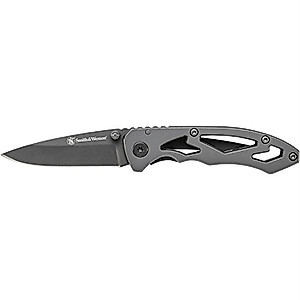 Smith & Wesson CK400 5.4in High Carbon S.S. Folding Knife with a 2.2in Drop Point Blade and Stainless Steel Handle for Outdoor, Tactical, Survival and EDC