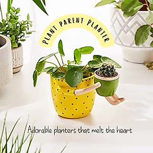 VIRTUNE Adorable Indoor Plant Pots. 5" Flower Pot & 2" Small Succulent Pot with Drainage. Indoor Planters, Small Plant Pots Indoor, Cute Pots for Indoor Plants, Succulent Planter (Light Yellow)