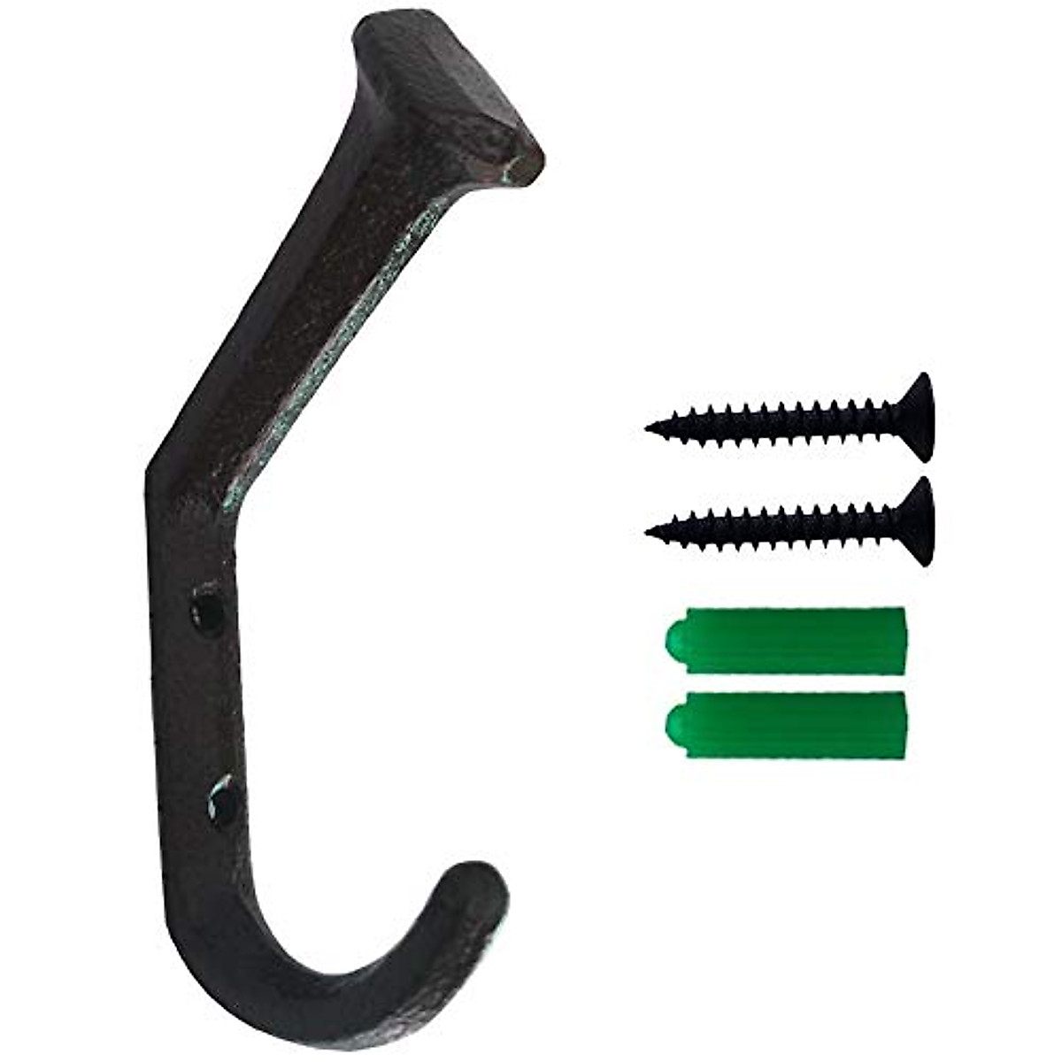 5 Pcs Cast Iron Coat Hooks for Wall Heavy Duty Rusty Nail Hooks for Hanging Coats Double Hooks Wall Mounted with 10 Screws for Keys, Towel, Bags, Scarf, Cup, Hat