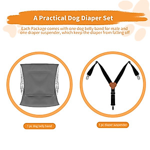 JUDIXY Premium Reusable Dog Belly Bands for Male Dogs (2 Pack) - 1 Washable Dog Diapers Male & 1 Adjustable Suspenders for Urination Incontinence, Available in Small, Medium, Large (Grey M)