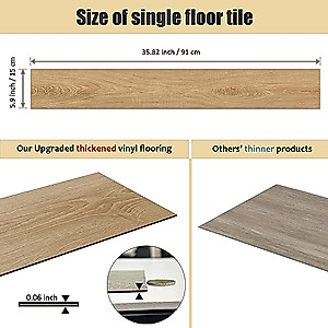 Freshtour Peel and Stick Floor Tile, 72 PCS/108 Sq.Ft Self-Adhesive Wood Vinyl Plank Flooring, Waterproof Wear-Resistant DIY Floor Tiles for Bedroom Kitchen Living Room RV (36" x 6", Light yellow)