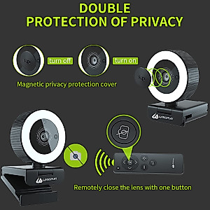 LPDISPLAY 1080P Webcam with Microphone,60 FPS USB Webcam 2 Mics Streaming with Privacy Cover,90°View,3 Color Adjustable Ring HD Webcam for Mac Laptop Desktop Gaming Conferencing