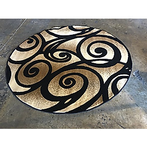 Bellagio Modern Round Contemporary Area Rug Black Carpet King Design 341 (5 Feet 3 inch X5 Feet 3 Inch )