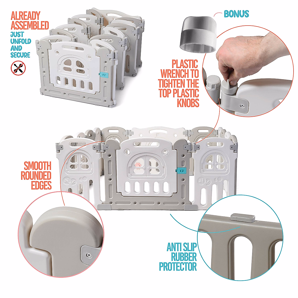 Play22 Foldable Baby Playpen 14 Panel - Kids Safety Activity Play Center - Safety Play Yard Play Pens for Babies - Safety Gates for Indoor and Outdoor Play - Adjustable Shape