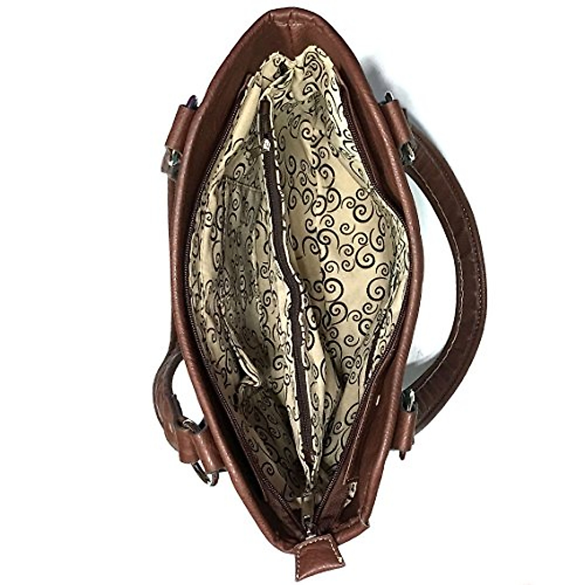 Justin West Tooled Laser Cut Leather Floral Embroidery Rhinestone Buckle Studded Shoulder Concealed Carry Tote Style Handbag Purse (Red Purse)