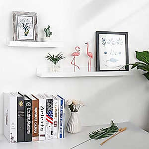 YOYAI Natural Bamboo Floating Shelves Wall Mounted Rustic Wood Wall Shelves Wooden Wall Storage Organizer Home Decor Living Room Kitchen Bedroom (White,13.8 in)