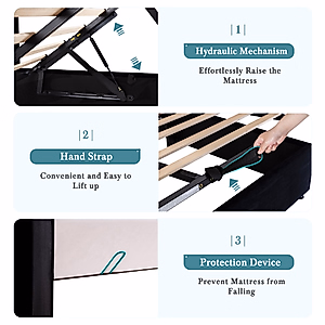 HOOMIC Queen Size Lift Up Storage Bed with Wingback Headboard/Velvet Upholstered Platform Bed Frame/Heavy-Duty Hydraulic Bed/Large Underneath Storage/Strong Wooden Slats Support/Noise-Free/Black