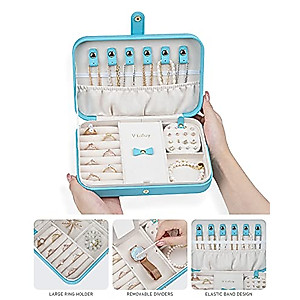V-LAFUY Jewelry Travel Box Small Jewelry Travel Case with Mirror, Portable Jewelry Box Travel for Women Girl, Jewelry Case for Traveling, Blue N