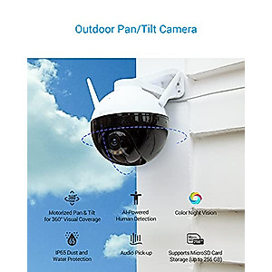 EZVIZ Outdoor Camera Pan/Tilt/Zoom, 360° Visual Coverage, 1080P WiFi Security Cam, IP65 Waterproof, Color Night Vision, AI-Powered Person Detection, Support MicroSD Card up to 256GB | C8C