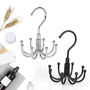 TOPIA HANGER Belt Hanger 2-Pack, 360°Rotatable Belt Organizer for Closet, Belt Rack, Accessory Organizers, Closet Storage Hook for Belt, Dog Harness, Tie, Tank Top, Bra, Purse, Scarf (8 Hooks, Black)