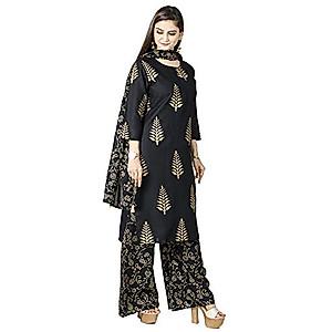 Chandrakala Gold Foil Printed Kurti Palazzo Set for Women Rayon Indian Ethnic Tunic,Small (K176BLA1)