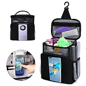 ZJSTRO Portable Shower Caddy,Dorm Room Essentials for guys girls,Hanging Toiletry Bag,College Tote Bag,Mesh Shower Caddy For Dorm,Camping,Gym,Women Men Travel Shower Bag-Black