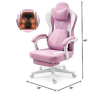 Vigosit Gaming Chair with Heated Massage Lumbar Support, Breathable Fabric Office Chair with Pocket Spring Cushion and Footrest, Recliner High Back PC Chair for Adult Pink