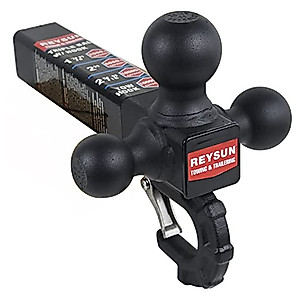 REYSUN Trailer Hitch 864011L Tri Ball Mount with Hook, Tactical Tow Hook, Fits 2 inch Hitch Receiver, Secure with Self-Lock Latch, Matt Black, 5/8 Inch Hitch Lock Included…