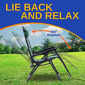 SereneLife SL1ZGRCP36.5 Outdoor Foldable Padded Zero Gravity Lawn Chair-Adjustable Recliners with Plastic Cup Holder Side Table and Pillow (Green and Black)