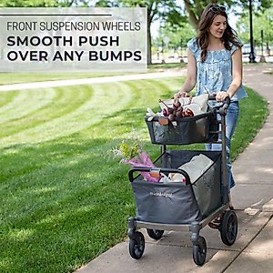 Wadabuggy Heavy Duty Folding Shopping & Utility Cart, Glides Effortlessly - Easy to Maneuver, Lightweight Push & Pull Behind Cart w/3 Storage Baskets