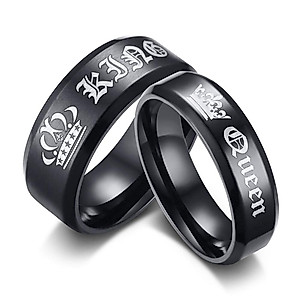 Stainless Steel His Queen Ring Bands for Her Promise Black,Gold,Size 7