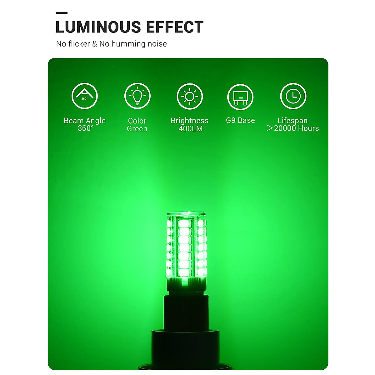 G9 LED Bulbs Green Light,JandCase Green Light Bulbs 5W 40W Halogen Equivalent,LED Green Lights G9 Base,Decorative Lighting Bulbs for Crystal Chandelier Fixture,Halloween,Christmas Home Lighting,5 Pack